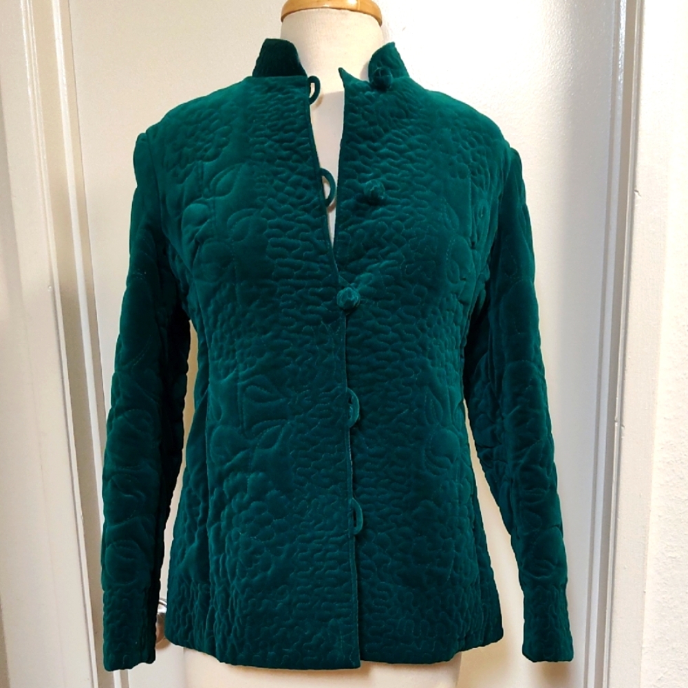 Vintage Emerald Green Velvet Quilted Jacket - Gem